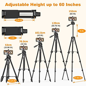 XXZU Tripod Professional Camera Tripods with Quick-Release Plate, 60" Tripod for Camera & Cell Phone Tripod Stand with Remote&Travel Bag, Tripod with Mount for Phone/Camera/Projector/Webcams
