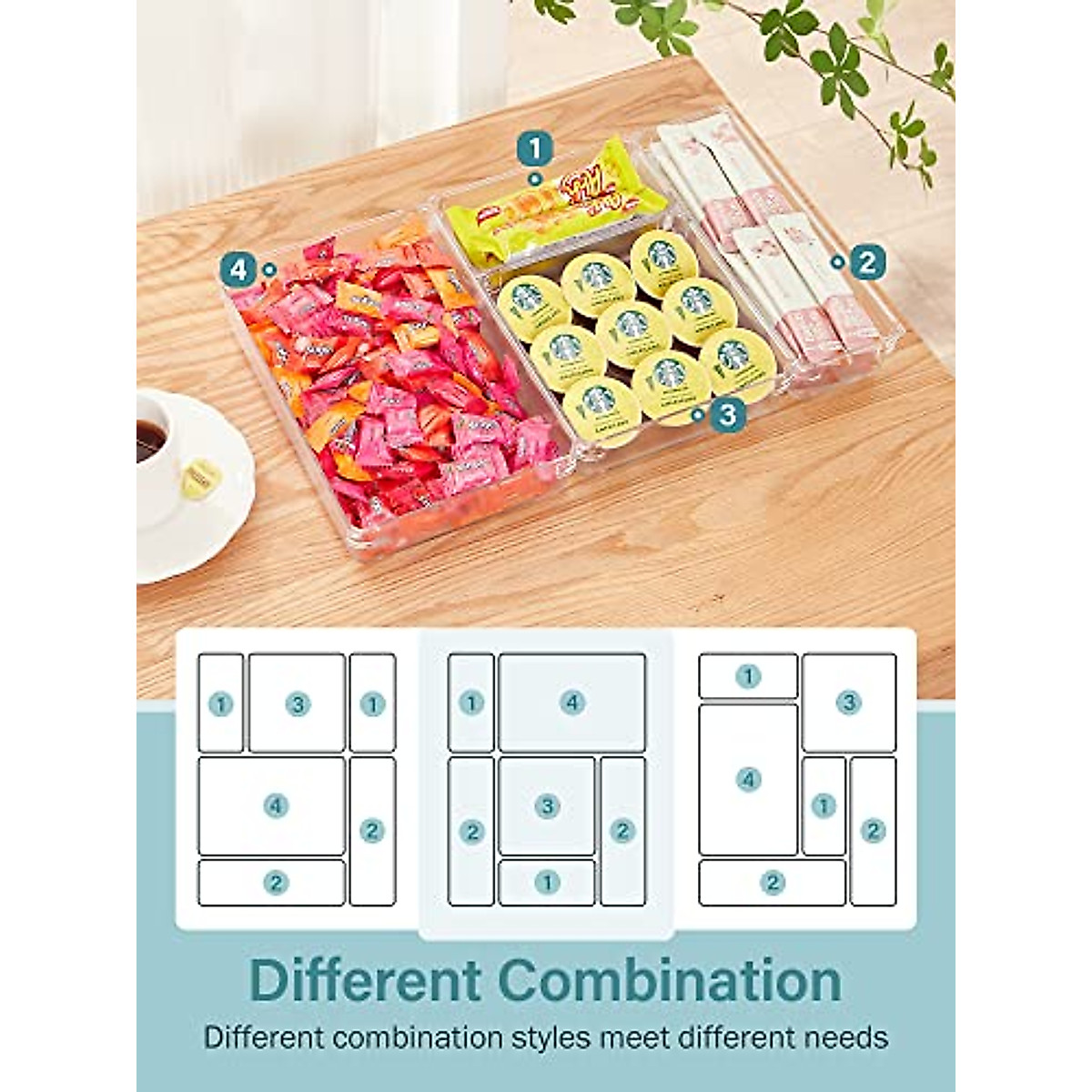 Kootek 9 Pcs Drawer Organizer 4-Size Bathroom Drawer Organizers Clear Plastic Desk Storage Bins Vanity Makeup Drawer Dividers for Jewelry Dresser Bedroom Kitchen Gadgets Office (Clear)