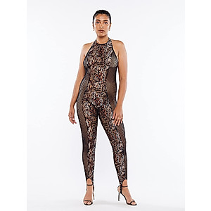 Savage X Fenty, Women's, Cold-Hearted Snake High-Neck Lace Catsuit, Venomous Vixen Snake Lace, 2X