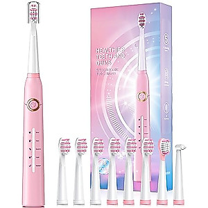TEETHEORY Upgraded Version-Sonic Electric Toothbrush for Adults with 8 Brush Heads, Power Electric Toothbrush with 40000 VPM 5 Modes, Rechargeable Fast Charge 4 Hours (Pink)