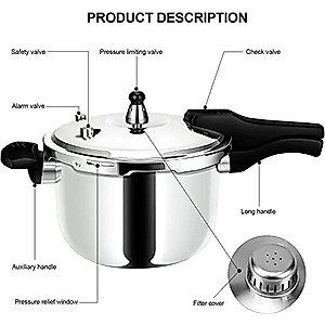 Stainless Steel Pressure Cooker Cookware rice cooker about 2-5 person use explosion-proof Thickened Safety home use durable (4.22 Quart)