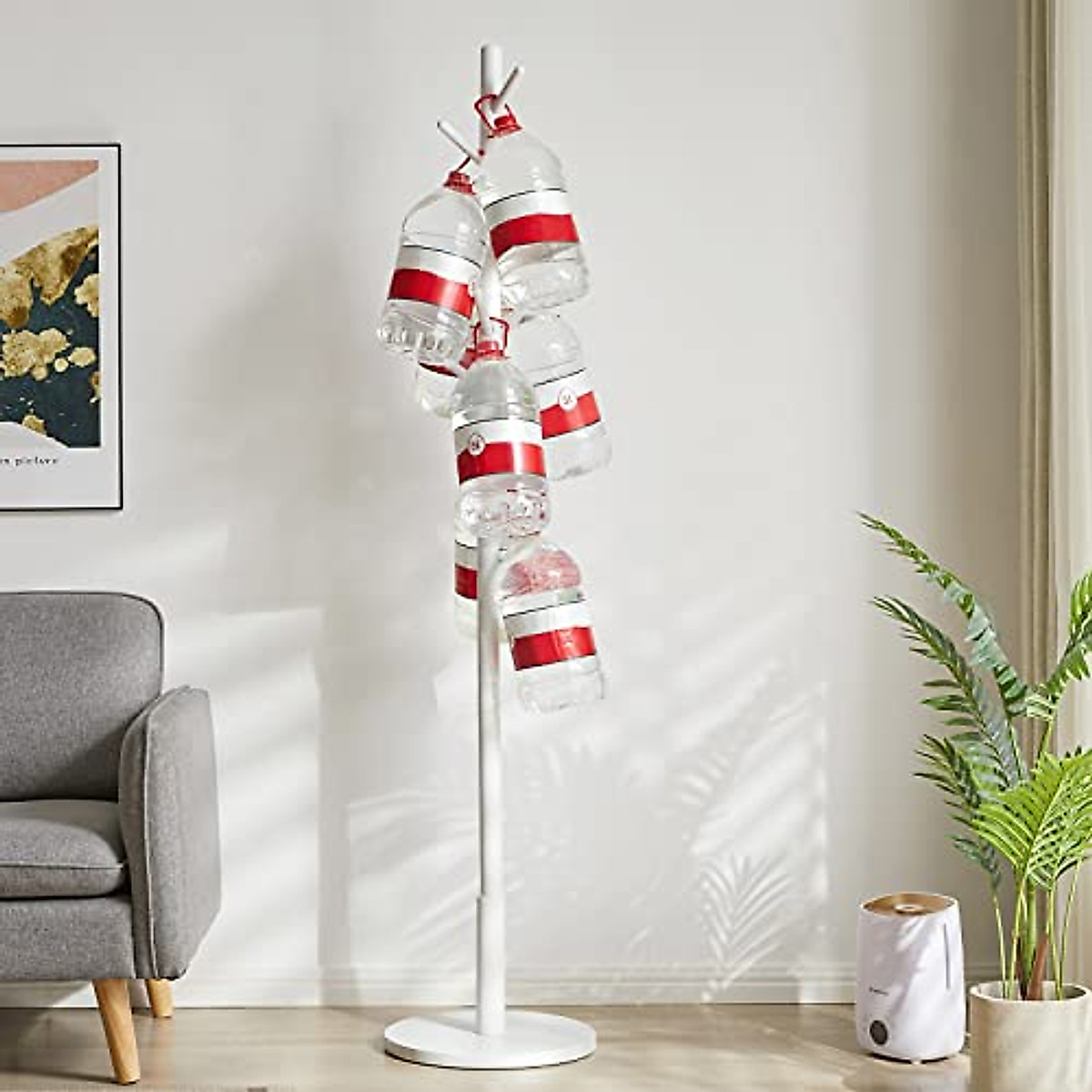 IBUYKE Coat Rack Stand, Freestanding Coat Tree with Solid Round Base and 8 Hooks, Easy Assembly Wooden Coat Hanger, Clothes Rack for Hallway Entryway, Living Room, Bedroom, Office, White WD-114