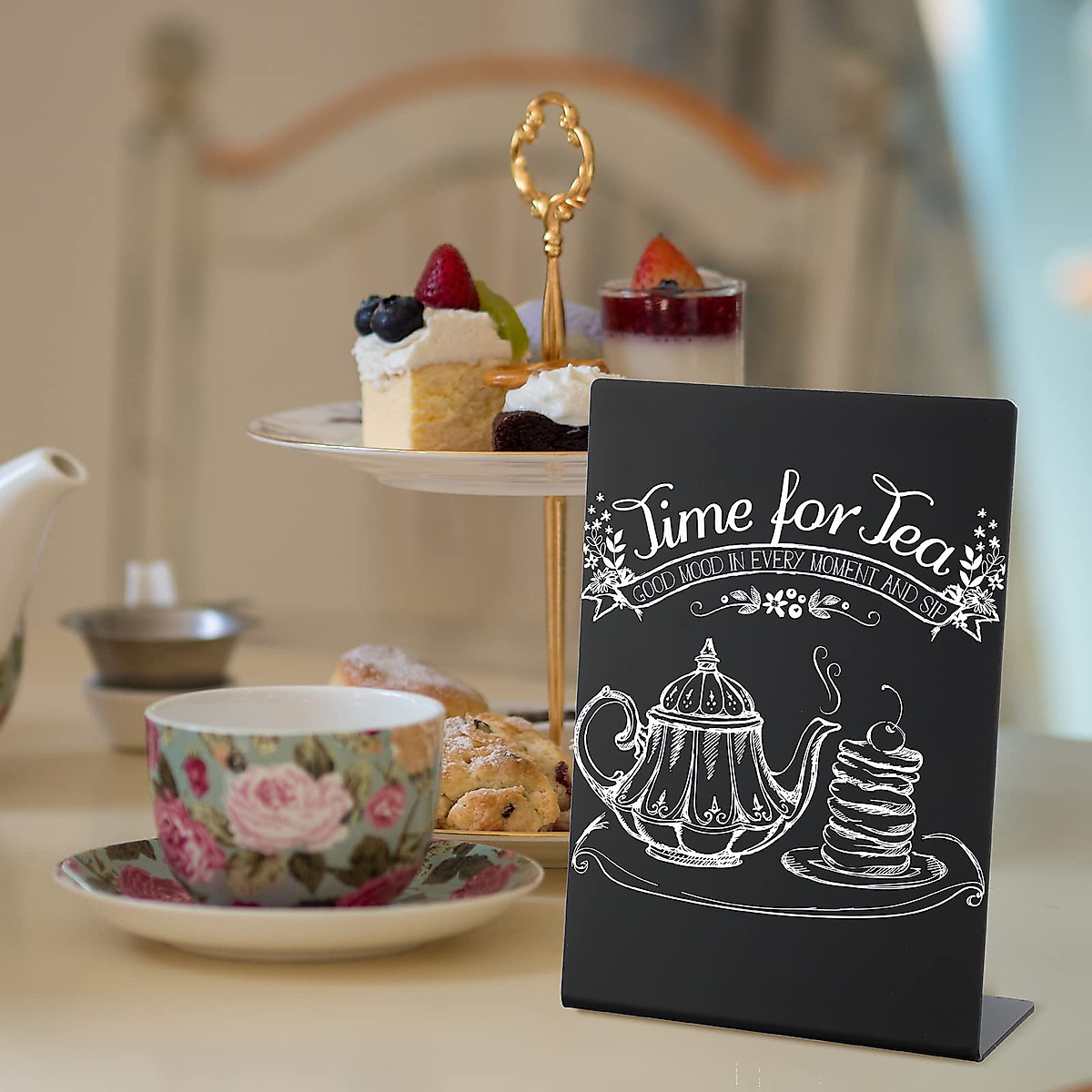 Sherr 2 Pieces 11 x 8.5 Inch Food Chalkboard Signs Small Chalkboard Labels with Stand Acrylic Table Sign Board Menu Blackboard Display for Restaurant Wedding Party Buffet