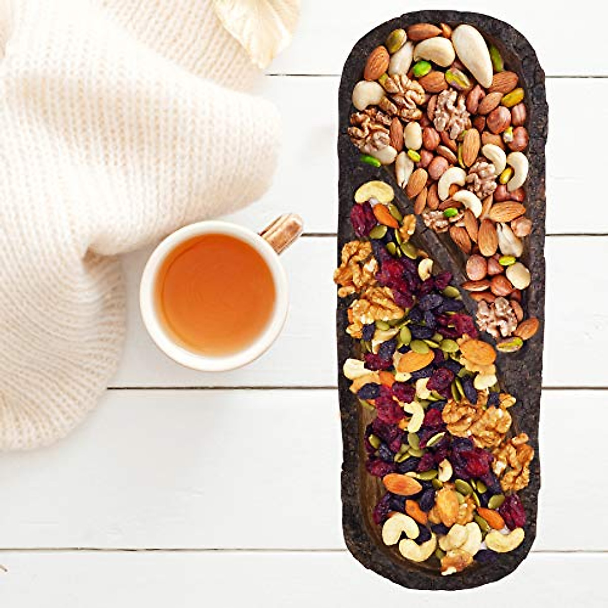 Divit Shilp Natural Wooden Tray, Serving Bowl for Salad, Veggies and Fruits, Large Deep Tray for Family, Party (Bark Edge Divided Tray (New))