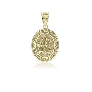 Certified 10k Yellow Gold Personalized St. Anthony Of Padua Oval Medal Pendant Custom Engraved with Any Name