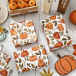 JarThenaAMCS 60 Sheet Fall Tissue Paper Pumpkin Leaves Floral Gift Wrapping Paper Autumn Harvest Decorative Art Paper for Thanksgiving DIY Crafts Birthday Party Supplies, 14 x 20 Inch