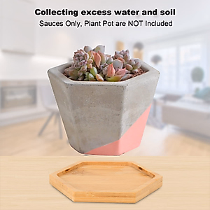 Cosmos 4 Pcs Bamboo Plant Saucer Succulent Pot Holder Drainage Tray with Raised Edge for 3.5 Inch Small Plant Flower Pots (Hexagon Shape)