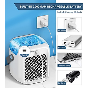 Portable Air Conditioners, Anti-Leak Personal Mini Air Conditioner Fan, Rechargeable USB Evaporative Air Cooler With 3-Speed Mode LED Light,Quiet Desktop Cooler for small Room Office Camping Car