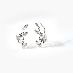 Sterling Silver 1/6ct.TDW Diamond Leaf Climber Fashion Earrings for Women(I-J, I2)