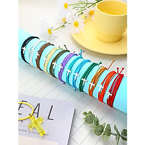 Yinkin 12 Pcs Cross Bracelet for Women and Men Cross Adjustable Nylon Rope Christian Handmade Braided Bracelet for Teens Handmade Christian Jewelry Wish Bulk Cross Bracelets(Multicolor)