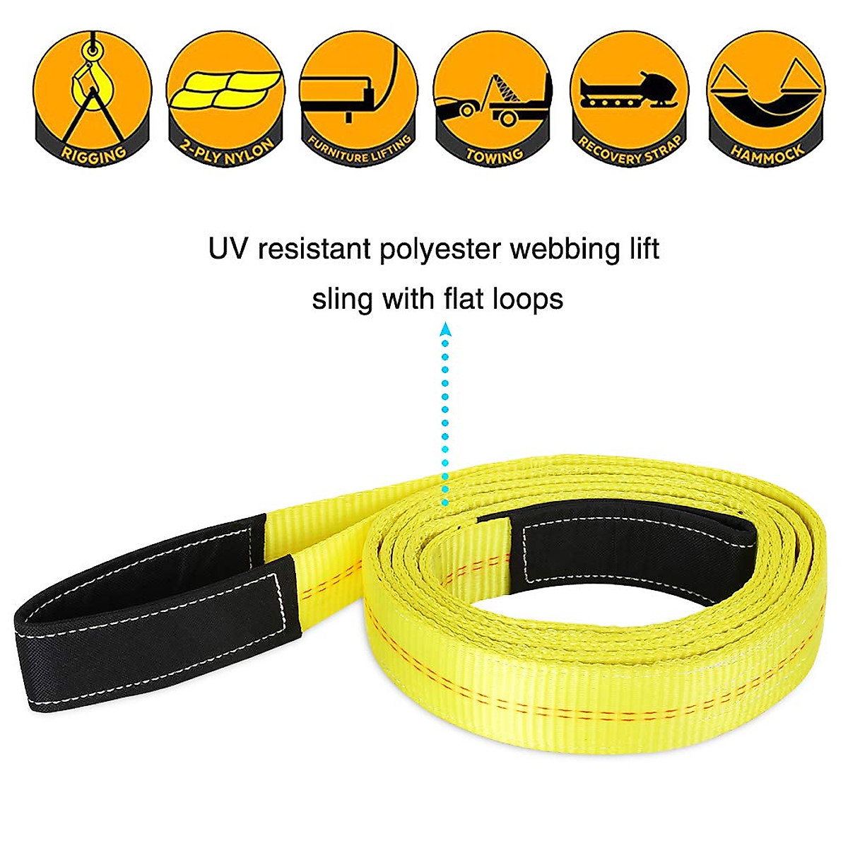 Trekassy 2 Pack 10' x 2" Lifting Sling Straps, 10ft Lifting Straps with 10,000lbs Max Vertical Break Strength Capacity, Heavy Duty Nylon Tree Saver Recovery Strap Web