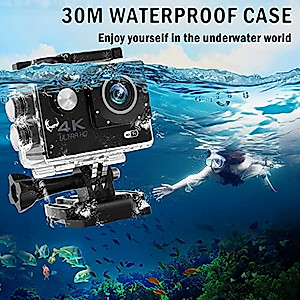 Action Camera 4K30FPS Ultra HD Waterproof Camera,98FT 30M Underwater Cameras and Remote Control 170° Wide Angle Video Recording Sports Cameras with 32G SD Card & 2 Batteries Accessories Kit