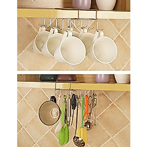 bafvt Coffee Mug Holder - 304 Stainless Steel Cup Rack Under Cabinet, 10Hooks, Fit for The Cabinet 0.8" or Less