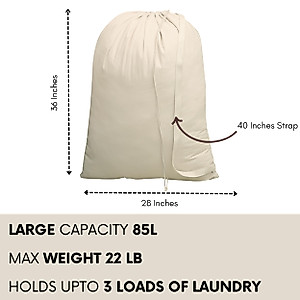 Laundry Bags |Christmas DIY| Canvas Cotton Long Strap & Drawstring Closure| Travel Laundry Bag for Dirty Clothes |Hamper Liner Bag| Washable Home Storage College Dorm& Back-to-School| 28"x36"-1 Pack