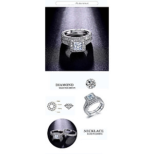 KIOYDISE Wedding Band Sets for Him and Her Engagement Ring Set Square Rings Sterling Silver Sparkly Cubic Zirconia Wedding Band Bridal Set Stacking Valentines Gift (5)