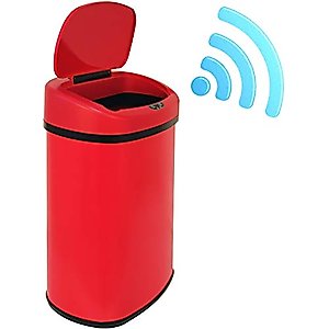 13 Gallon/50L Automatic Kitchen Trash Can with Lid, Touchless Garbage Can, Stainless-Steel Trash Cans Electronic Motion Sensor Smart Trash Bin for Kitchen Office Bathroom, Red