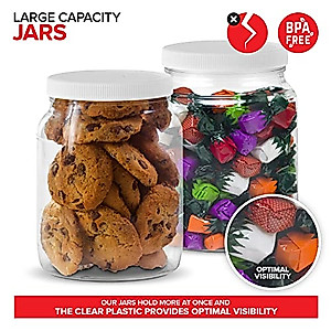Stock Your Home Half Gallon Clear Plastic Jars with Lids (2 Pack) 64 oz Wide Mouth Large Jar with Lid, Big Container for Candy, Cookies, Arts & Crafts, Bartender Money Tips, Kitchen & Pantry Storage
