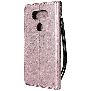 SATURCASE Case for LG V20, Classical PU Leather Flip Magnet Wallet Stand Card Slots Protective Cover with Hand Strap for LG V20 (XD-Rose Gold)