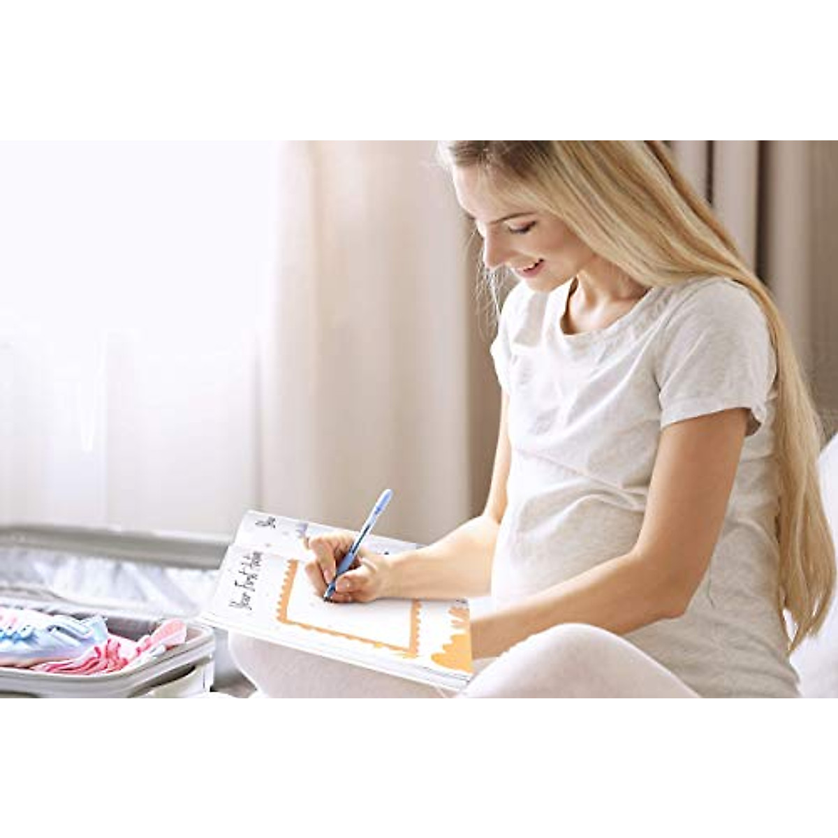 SweetChild First 5 Years Gender Neutral Keepsake Baby Book Memory Journal Scrapbook for New & Experienced Moms, Beautiful Windowed Gift Box, 96 Thick Pages to Track Special Moments, Baby Shower Gifts