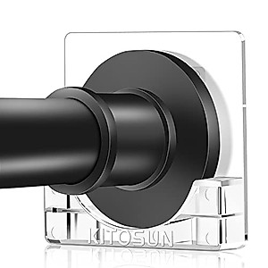 Adhesive Shower Curtain Rod Holder – Kitosun Wall Mount Bathroom Tension Pole Retainer Brackets with Sticky Tape for Quick Stick on and Stainless Steel Screws for Drilling Installation (Transparent)