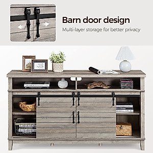 Yaheetech TV Stand with Sliding Barn Doors, Farmhouse TV Stand for TVs up to 65 Inch, Mid Century Media Entertainment Center for Living Room, 32.5 in H, Gray