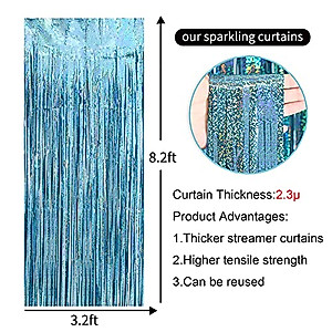 3 Pack Light Blue Foil Curtain Bluey Party Decorations 3.2 Ft X 8.2 Ft Metallic Door Streamers Foil Fringe Curtains Party Decorations Backdrop Birthday Tinsel Curtain Party Decoration