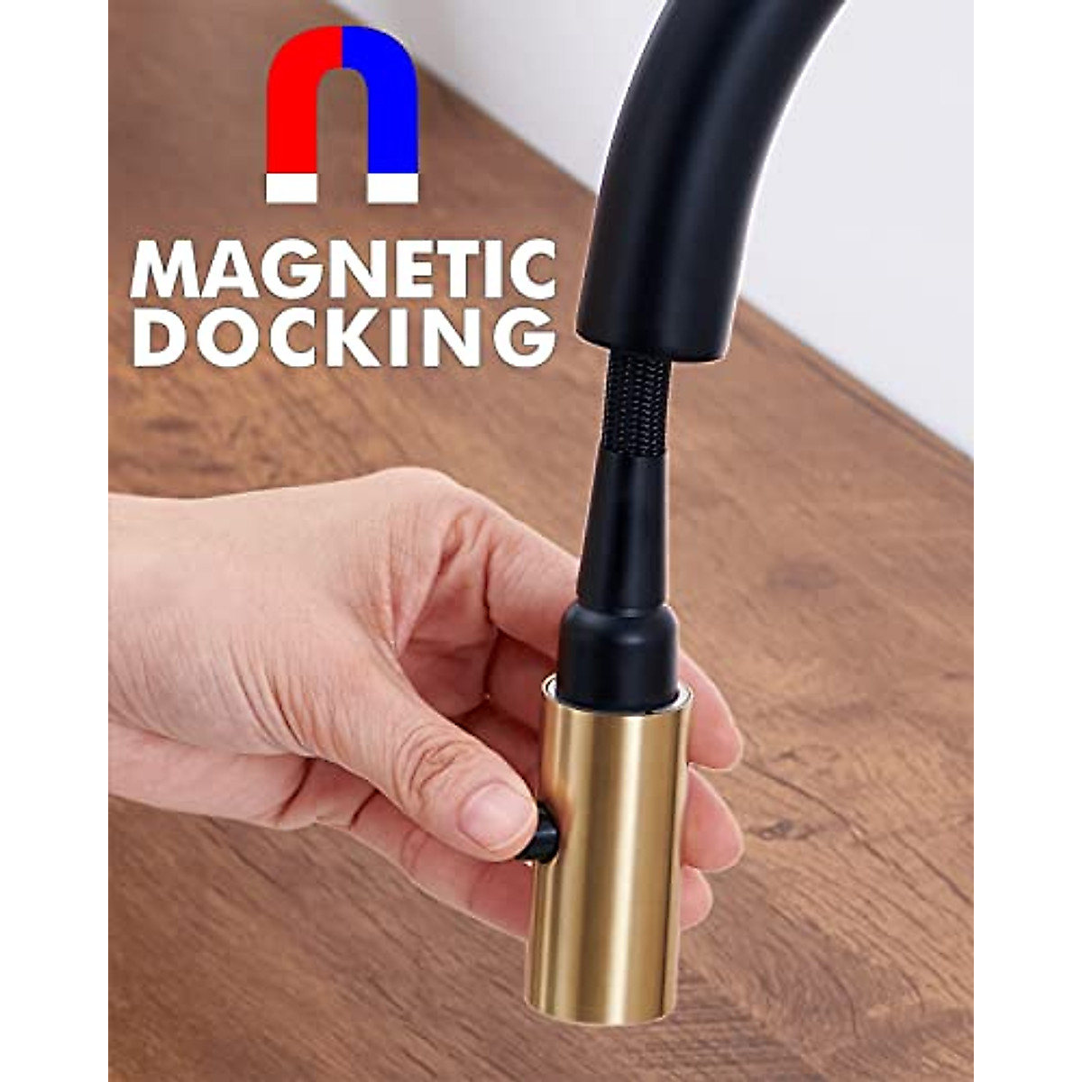 Darnok 79723BX Mia Black and Gold Kitchen Faucet with Pull Down Sprayer, 15.6-inch High-arc Magnetic Docking Kitchen Sink Faucet, Matte Black/Luxe Gold