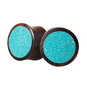 Pierced Owl Synthetic Crushed Turquoise Inlay Organic Wood Saddle Fit Plugs Ear Gauges (12mm (1/2"))