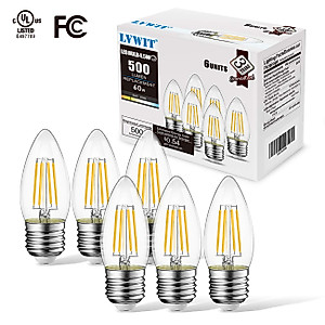 LVWIT B11 LED Filament Bulb E26 Candelabra Base 4.5W(60W Equivalent), Dimmable 2700K Warm White Chandelier Decorative Candle Light Bulb (6-Pack)