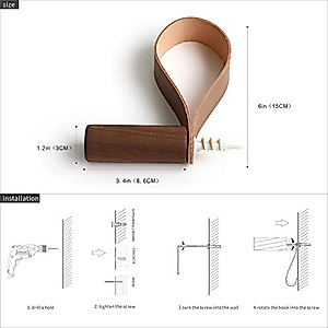XAOMLP Wooden Hooks with Leather for Wall Mounted Single Hangers, Handmade Craft for Coats Hat Bags Rack 3pcs (Walnut)