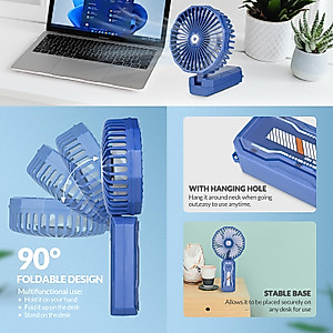 mafiti Handheld Fan,Rechargeable Portable Fan with 3 Speeds,4000mAh Battery Operated Mini Hand Fan Folding for Desktop Home Office Bedroom Outdoor Travel Blue Color