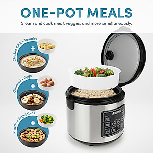 Aroma Housewares 20 Cup Cooked (10 cup uncooked) Digital Rice Cooker, Slow Cooker, Food Steamer, SS Exterior (ARC-150SB),Black