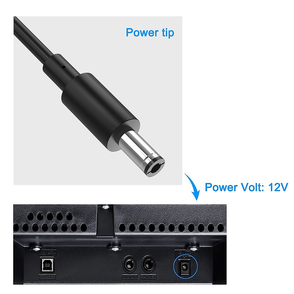 12V 500mA Power Supply Adapter for Yamaha Keyboard YPT, PSR, YPG, DGX, DD, EZ and P Digital Piano and Portable Keyboard Series, Replacement PA-130 PA-130B Keyboard Power Cord