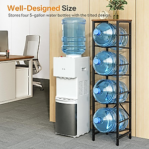 HOOBRO Water Jug Rack, Water Bottle Holder, 5 Gallon Water Jug Rack, 4-Tier Water Bottle Stand, Water Jug Stand, for Kitchen, Living Room, Office, Rustic Brown and Black BF02ST01
