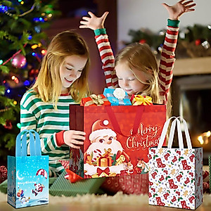 24 Pack Christmas Gift Bags Assorted Sizes with Handle, Reusable Tote Gift Bags Includes 4 Extra Large, 8 Large, 8 Medium, 4 Small, Non-Woven Christmas Bags for Gifts Xmas Party Holiday Favors