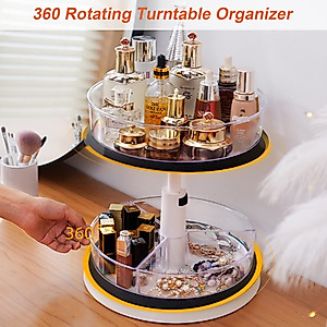 2-Tier Lazy Susan,11 Inches Turntable Organizer,Height Adjustable Rotating Cabinet Organizer ,Non-Skid Spice Rack for Kitchen Cabinet, Countertop, Bathroom, Makeup
