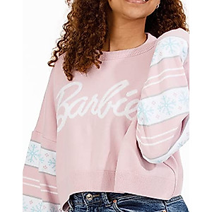 Barbie Cropped Christmas Jumper Womens Snowflakes Fairisle Pink Knitted Sweater X-Large
