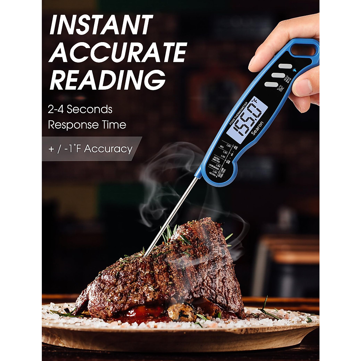 Searon Meat Thermometer,Calibration Feature Digital Food Thermometer with Instant Read Out,Backlight and Waterproof,Kitchen Thermometer for BBQ Grilling, Smoker, Baking Turkey