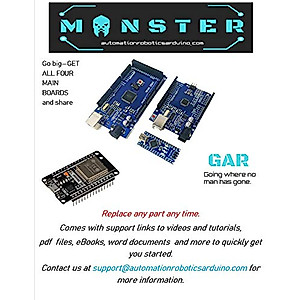 GAR Monster Starter Kit for Arduino Uno Mega Nano, Complete Advanced Set, ESP32, ESP8266, 25 Sensor Modules, Bluetooth WiFi Ethernet for STEM Robotics Projects