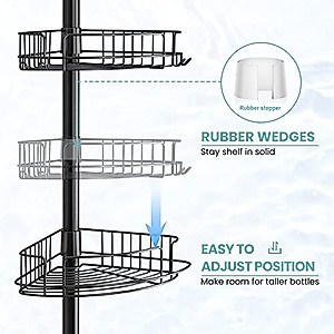 EZFurni Shower Caddy Corner, 4 Layer Shower Organizer, Rustproof Stainless Shower Shelves, Drill Free Shower Rack, Large Shower Storage and Shower Caddy Tension Pole,56-114 Inch, Black