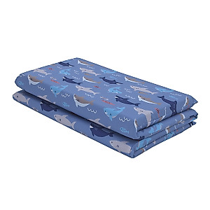 ECR4Kids Everyday Folding Rest Mat, 4-Section, 1in, Classroom Furniture, Blue/Grey & Everything Kids Shark, Fish, Ocean Blue & Grey Preschool Nap Pad Sheet, Blue, Grey, Navy,