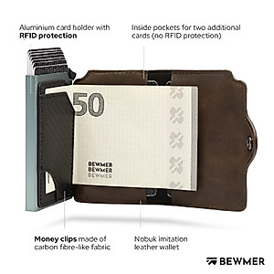 BEWMER 1 Shielded Credit Card Wallet for Men & Women | Men’s Slim Wallet | Document & Credit Card Holder for Men | Minimalist Mens Wallet with Rfid Protection & Carbon Fiber Money Clip