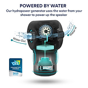 Ampere Shower Power - Hydropower Bluetooth Shower Speaker, Waterproof Detachable Portable, Rechargeable Mini Speaker (Chrome)