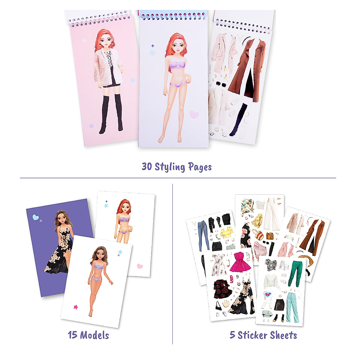 BSCOOL Sticker Dress up - Sticker Activity Book for Kids. Learn Girls Fashion Design with Stickers and Guides for Kids 5 and up. Little Designer Creativity Book. Stickers, Paper Dolls. Gift for Girls