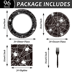 96 Pcs Halloween Party Paper Plates Napkins Supplies Set Spider Web Disposable Tableware Decorations Get Together Celebration Halloween Birthday Party Favors for 24 Guests