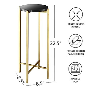 Urban Lifestyle Marble Side Drink Table, Black ‎8.5 in x 8.5 in x 22.5 in