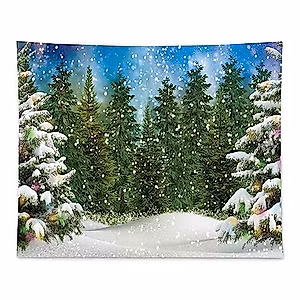 Funnytree 10x8FT Durable Fabric Soft Winter Pine Tree Forest Photography Backdrop Snowy Christmas Background Xmas Party Wall Decoration Supplies Photo Booth Washable
