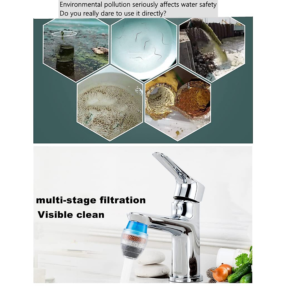 3 Pack Faucet Mount Filters, Faucet Water Purifier, Five-Layer Filter Activated Carbon Filter Suitable for faucets with a Diameter of 0.51-0.63 inches for Home Kitchen and Bathroom