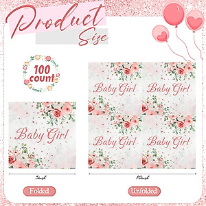 100PCS Baby Girl Napkins Disposable Baby Shower Napkins for Girl Baby Shower Paper Beverage Napkins Baby Girl Shower Party Decorations for Gender Reveal, Birthday, Bridal Shower Party Table Supplies