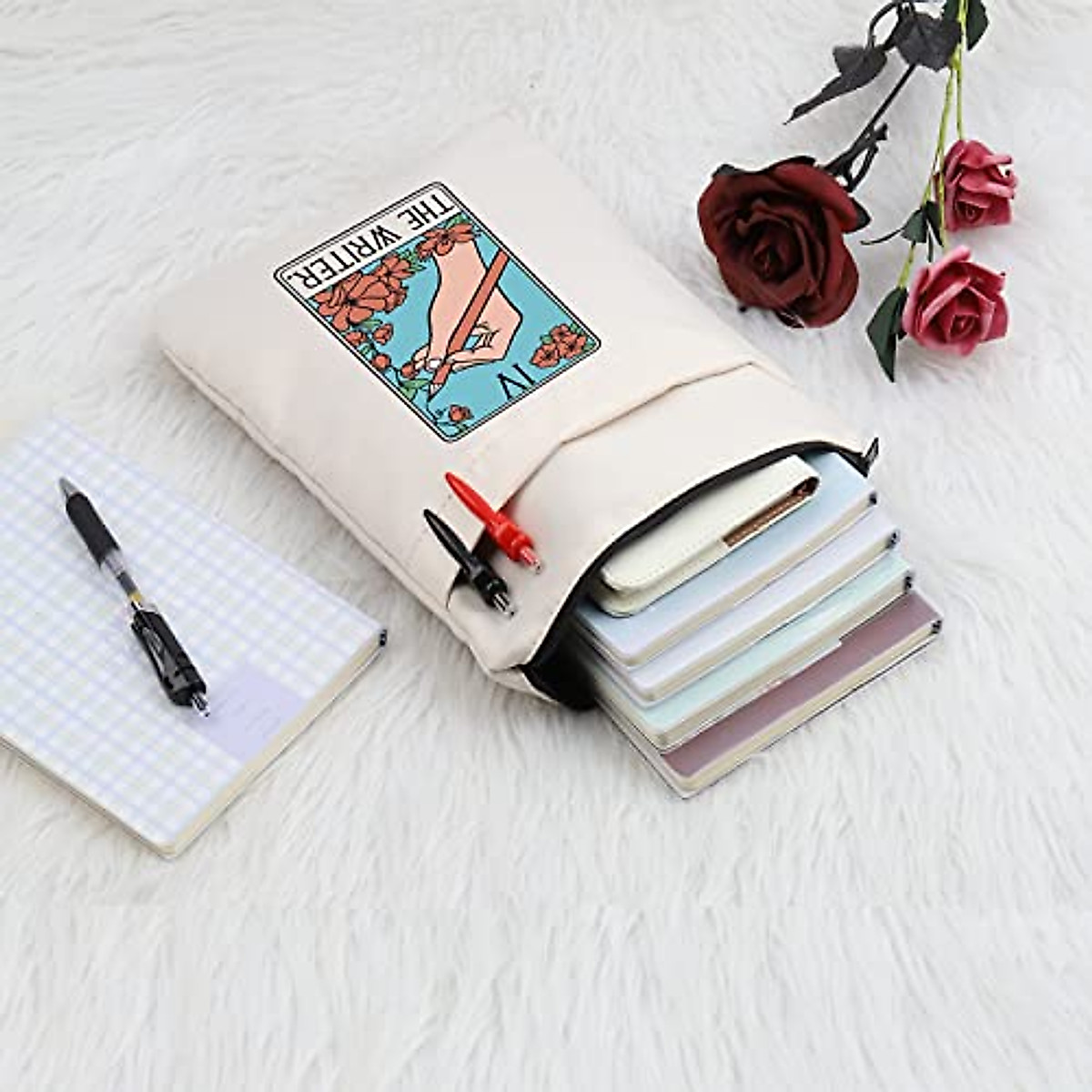 TOBGBE The Writer Tarot Card Bag Book Lovers Gifts Writer Book Sleeve Reader Book Covers for Soft Cover Books Bookish Book Pouch (The Writer)